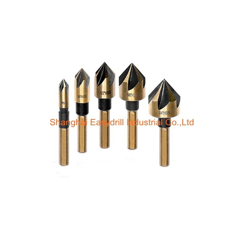 Titanium-Coated Cylindrica Shank 90 Degree 5 Flute HSS Countersink ...